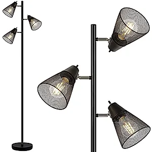 BoostArea Industrial Floor Lamp,Standing Lamp,Tree Floor Lamp with 3 Adjustable Rotating Lights, Independent Control, 3PCs LED Bulb Included, Tall Pole Lamps for Living Room, Bedroom, Home, Office