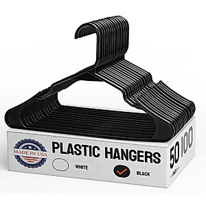 Pretigo 50 Pack Black Plastic Hangers Bulk | 50 100 Pack Available | Clothes Hangers Plastic, Black Hangers Plastic, Lightweight Plastic Hanger as Closet Hangers, Clothing Hangers - Hangers 50 Pack