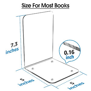 MaxGear Book Ends Clear Acrylic Bookends for Shelves, Non-Skid Bookend, Heavy Duty Book End, Book Holder Stopper for Books/Movies/CDs/Video Games (2 Pairs)