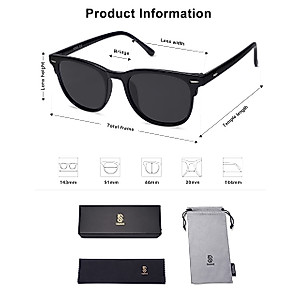 SOJOS Retro Vintage Square Polarized Sunglasses for Women Men UV Protection Lens TR90 Frame Sunglasses SJ2112 with Black Frame/Grey Lens