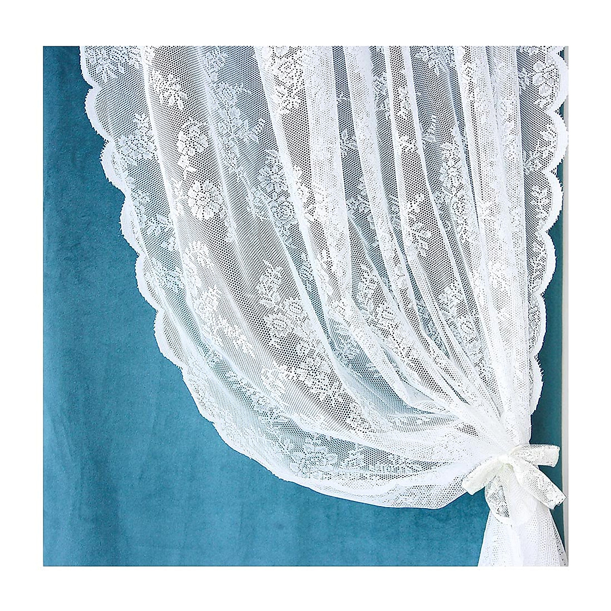 Aspthoyu White Net Curtains 2 Pcs Patterned Voile Curtains Lace Curtain for Windows, Curtain Panels with 2 Ties for Decorate Home Garden Party Wedding, W150cm x H180cm