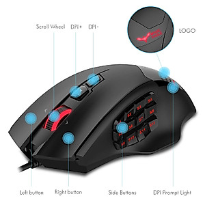 Gamerz GMZ-M2 12000 DPI 19 Programmable Buttons Optical Sensor Pixar PMW 3360 MMO Gaming Mouse - Black
