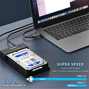 Tccmebius External Hard Drive Enclosure USB 3.0 to SATA Docking Station for 2.5 3.5 Inch SATA I/II/III HDD SSD with USB A/C Cable, Up to 20TB, Support UASP Automatic Sleep Function, Tool-free (TCC-S8)