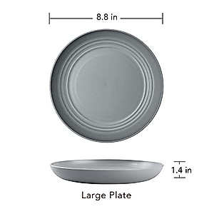 Greenandlife 4pcs/8.8inch Dishwasher & Microwave Safe Dinner Plates - Lightweight & Unbreakable,Non-toxin, BPA free and Healthy for Kids Children Toddler & Adult (grey)