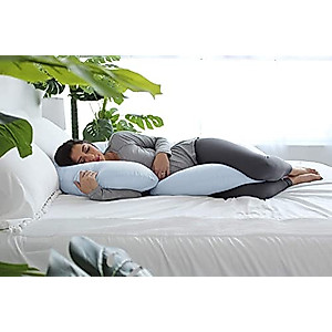 Pharmedoc Pregnancy Pillows, C-Shape Full Body Pillow – Jersey Cover Light Blue – Pregnancy Pillows for Sleeping – Body Pillows for Adults, Maternity Pillow and Pregnancy Must Haves, New Mom Gifts