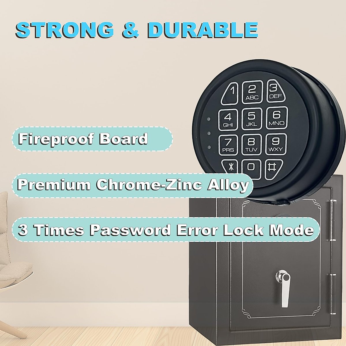 Electronic Safe Lock Replacement Keypad with Solenoid Lock, Gun Safe Lock with Programmable Electronic Keypad, Lock Fits High Security Safe Box and Security Cabinet