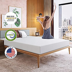Opoiar 10 Inch Queen Mattress, Green Tea Memory Foam Mattress Queen Size in a Box,Medium Firm Feel Gel Infused Mattress with White Cover,Supportive,Made in USA,CertiPUR-US