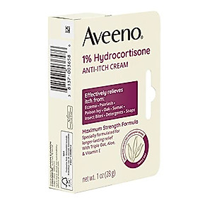 Aveeno Maximum Strength 1% Hydrocortisone Anti-Itch Cream, Triple Oat, Aloe & Vitamin E for Itch Relief from Eczema, Psoriasis, Insect Bites, Poison Ivy, Oak & Sumac & Detergents, 1 oz