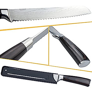 Kitory Bread Knife Serrated Knife 8‘’ Ultra Sharp Slicing Knife with Sheath German High Carbon Steel Wavy Edge Cake Slicer Bakery Slicing Cutter Ergonomic Ideal for All Types of Bread