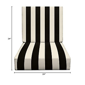 RSH DECOR: Deep Seating Foam Cushion Set | 24” x 24” Seat | All-Weather Spun Fabric | Water and Fade-Resistant | Outdoor Chair Cushion Set for Patio Furniture | Black & White Stripe