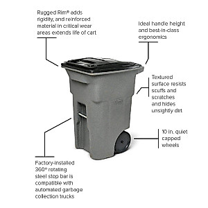 Toter 64 Gal. Trash Can Greenstone with Wheels and Lid