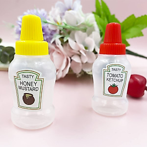 LOPURO 4Pcs Mini Ketchup Bottle, 25ml Plastic Condiment Squeeze Bottles Refillable Ketchup Soy Sauce Honey Salad Dressing Container Bottles with Screw Cap for Camping Office School BBQ Bento Box