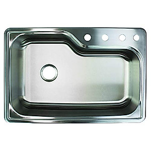 Transolid MTSO33229-1 Meridian Stainless Steel 1-Hole Drop-In Single Bowl Kitchen Sink, 22 1/64"L x 33"W x 9"H, Brushed Stainless Steel