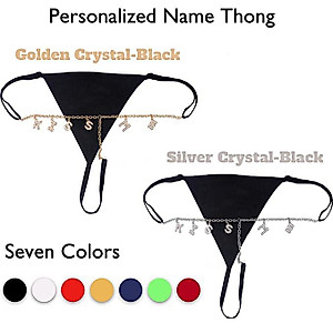 Custom Colorful Waist Chain with Underwear for Women, Personalized Name Letter Belly Chain Fashion Body Accessories Jewelry for Birthday Valentine's Day Gift (One Size, Golden Crystal-Black A)