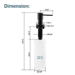 Matte Black Kitchen Sink Soap Dispenser, Ouen Countertop Pump Hand Lotion Built in Pump Soap Dispensers, Stainless Steel Sink Soap Dispenser Pump with 17oz Large Liquid Soap Bottle