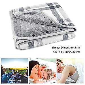 forestfish Fleece Wearable Blanket, Plaid Lap Blanket Comfy Poncho Throw With Buttons For Bed Sofa Office, Grey-White