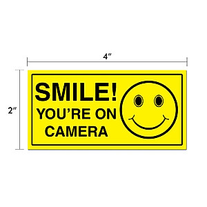 (Set of 6) Smile You're On Camera Sign - 2" x 4" - 4 Mil Vinyl - Laminated for Ultimate Protection & Durability - Self Adhesive Decal - UV Protected & Weatherproof - Heavy Duty