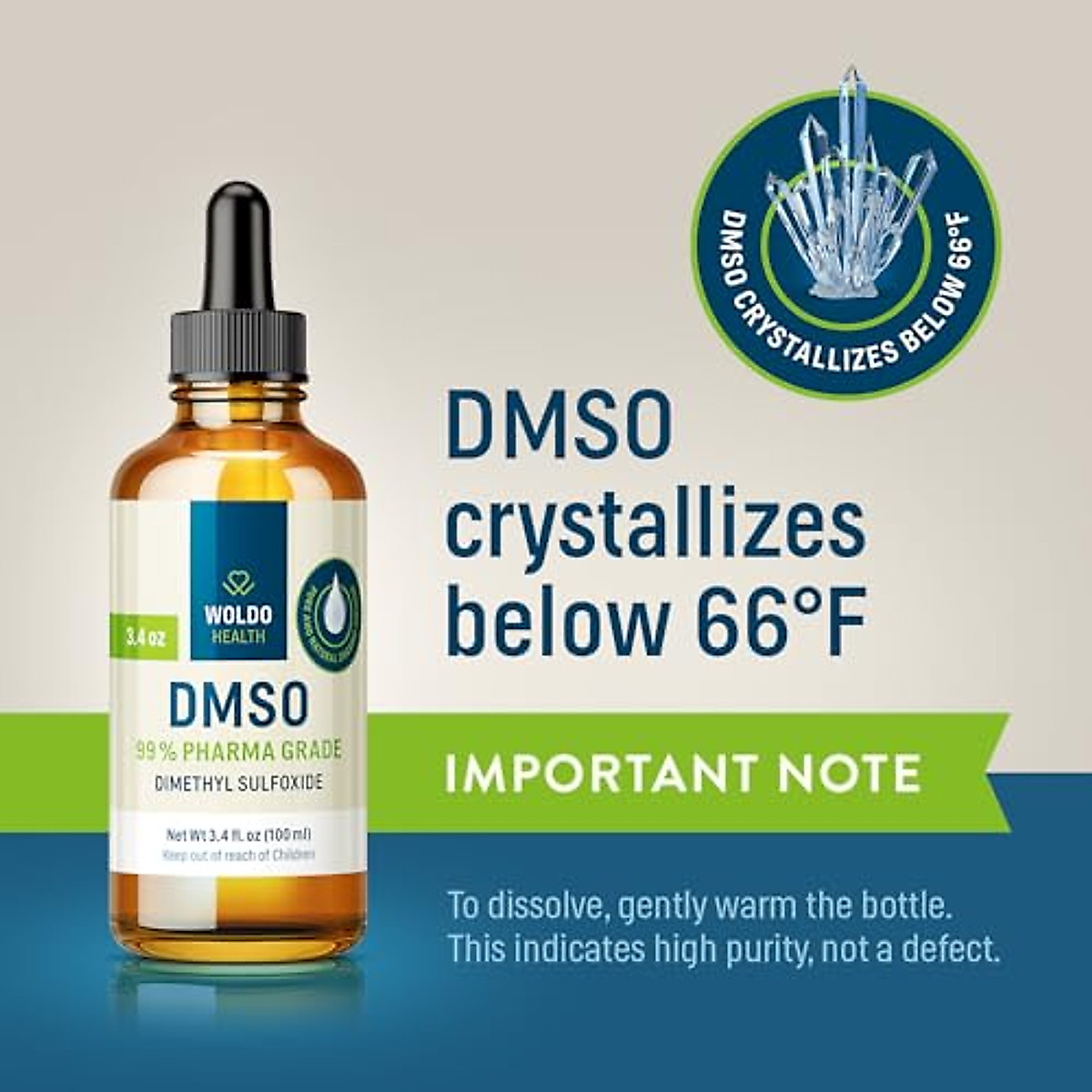DMSO 99.9% Pharmaceutical Grade with 99.9% Purity & Low Odor - 3.38oz (Dimethyl Sulfoxide) Glass Bottle with Dropper