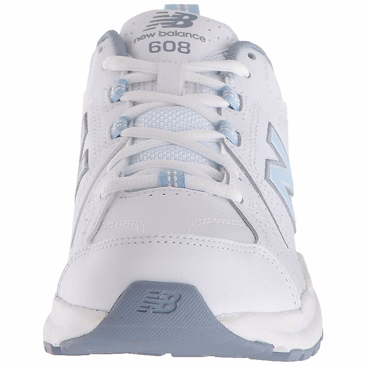 New Balance Women's 608 V5 Casual Comfort Cross Trainer, White/Light Blue, 7.5 Narrow