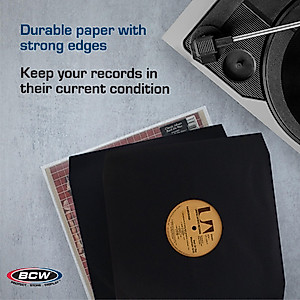 BCW 12 Inch Vinyl Record Paper Inner Sleeves - Angle Cut Corners - Black | Pack of 50 | Protective LP Album Sleeves for Vinyl Storage and Preservation | Compatible with 33⅓ RPM Albums