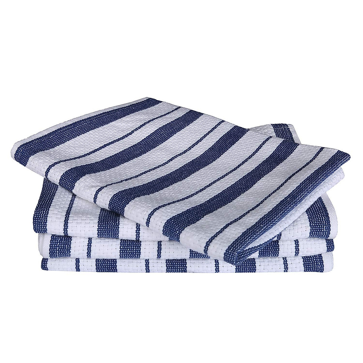 RAJRANG Dish Drying Kitchen Towels with Hanging Loops - 18 x 28 Inches Washable Ultra Absorbent and Quick-Dry Cloths for Everyday Cleaning - Set of 4 - Navy and White