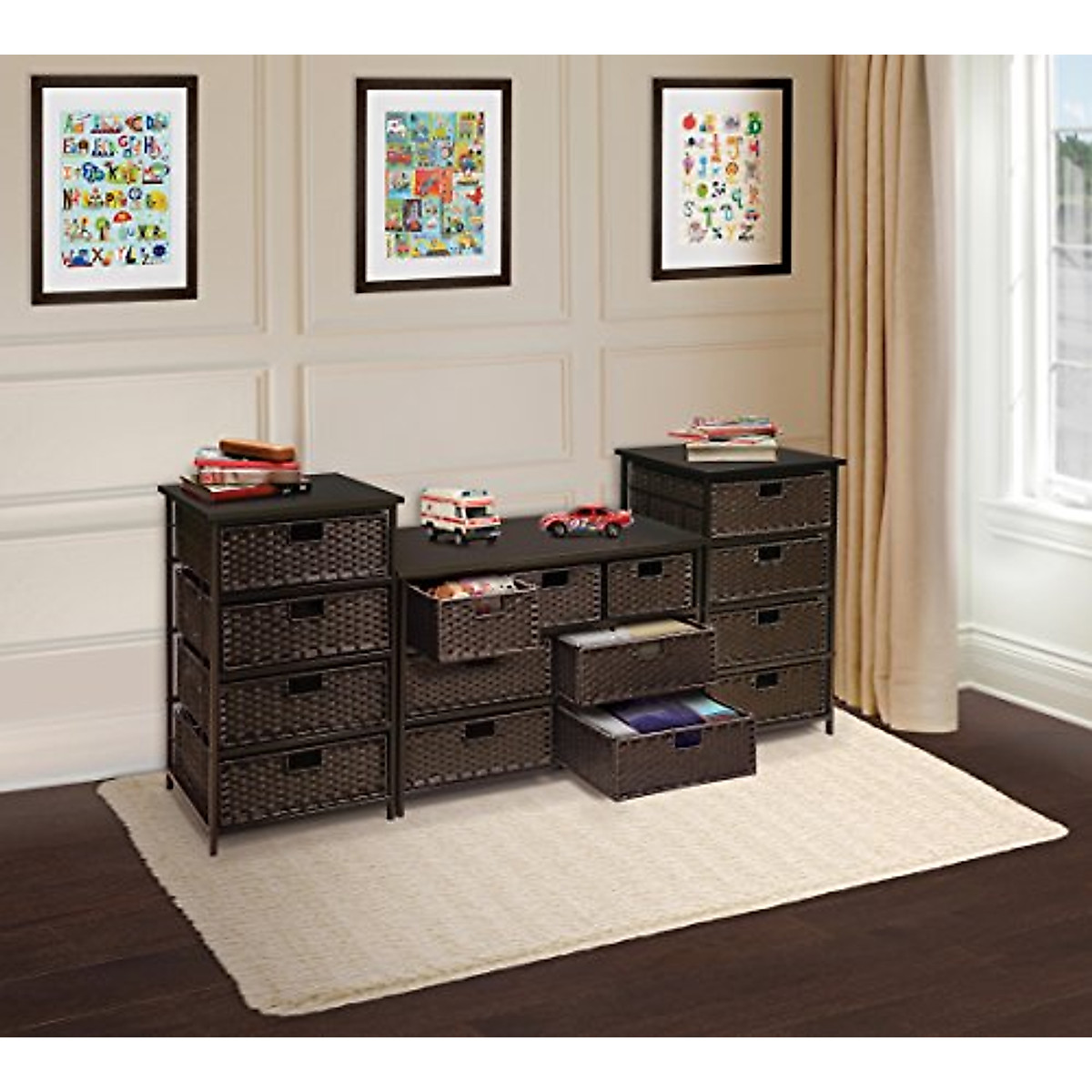 August Collection Wide Seven Basket Drawer Storage Unit