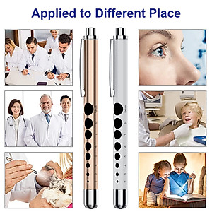 CAVN Pen Light for Nurses Medical with Pupil Gauge, Warm/White Light, Premium Aluminium Reusable Penlights for Doctors Nursing Students Rose Gold and White