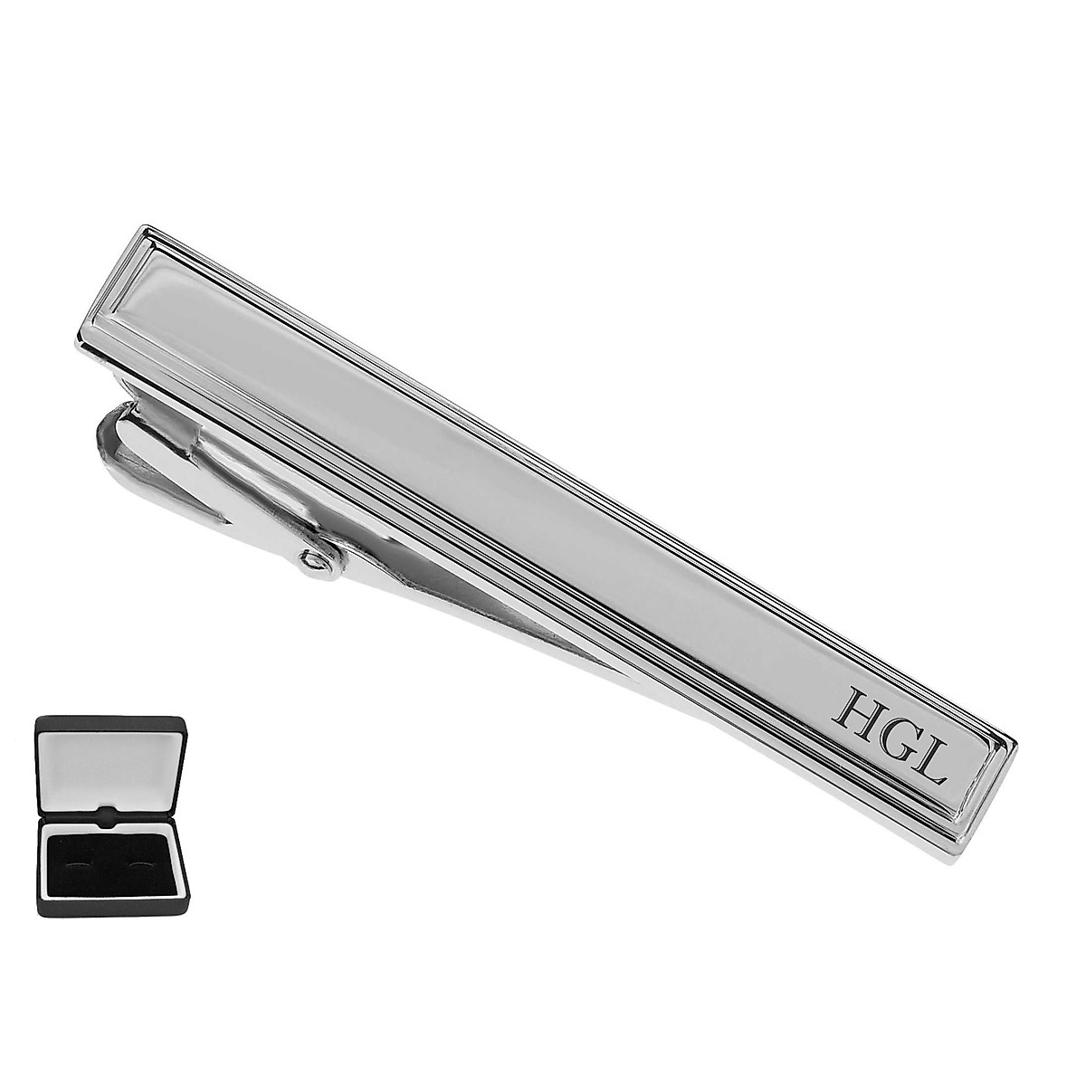Personalized Silver Stainless Steel Beveled Tie Clip Bar Custom Engraved Free - Ships from USA