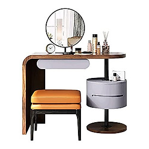 LEONYS Vanity Desk Sets with Mirror and Bench Dressing Table with Cushion Stool for Bedroom, Small Makeup Vanity Set with 2 Organizer Drawers