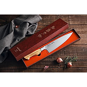 HEZHEN Chef's Knife-Professional-8.3 inch 14C28N Sandvik Steel, Kitchen Knife Gyuto Knife-Master Series Chef Cooking Tool at Home,Restaurant-Olive Wood Handle