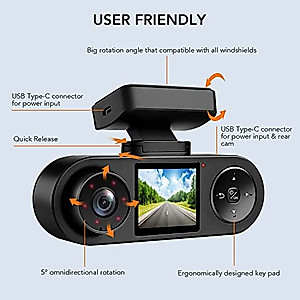 COXPAL 3 Channel Dash Cam Front and Rear Inside with GPS, WiFi, Infrared Night Vision, Supercapacitor, G-Sensor, 2K+1080P+1080P Triple Car Camera, Parking Monitor, Supports 512GB Max