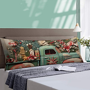 MaSiledy Body Pillow Case Christmas Holiday Extra Large Pillowcase Christmas Truck Vintage Body Pillowcase Bed Large Soft Body Pillow Covers 20x54 Inches for Bedroom Soft Breathable