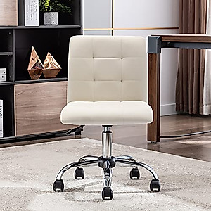 Duhome Rolling Home Office Desk Chairs for Teens, Adjustable Task Chair No Arms Desk Chair with Backrest for Home Office Bedroom Barber White PU Leather