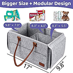 PAPERKIDDO Baby Diaper Caddy Organizer with Changing Table, 2 in 1 Portable Felt Nursery Storage Bin and Car Organizer for Diapers, Baby Wipes and Toys