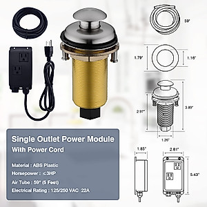 Garbage Disposal Air Switch Kit,With Long Button (Solid Brass) for Sink Top,With Power Module & Cabel,Food Waste Disposals Replacement Parts,Brushed Gold