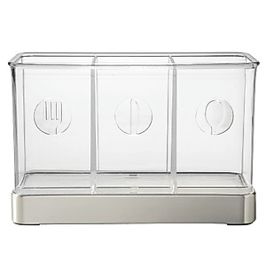 mDesign Plastic Cutlery Storage Organizer Caddy Bin for Kitchen Table, Cabinet or Pantry - Holds Forks, Knives, Spoons, Serving Utensils - Indoor or Outdoor Use, 3 Sections - Clear/Chrome