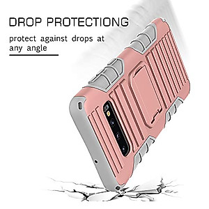 Samsung Galaxy S10 Case with Cross Body Strap and Stand, 2 in 1 Shockproof Hybrid Hard PC & Soft Rubber, Crossbody Lanyard Perfect for Go Outside and Women Kid Elderly,Pink