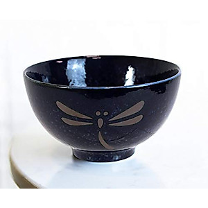 Ebros Pack Of 6 Made in Japan Midnight Blue Tombo Dragonfly Rice Soup Cereal Salad Dessert Stoneware Porcelain Bowls 4.5"D Home Decor Japanese Zen Fusion Accent Bowl Set Serveware Dinnerware