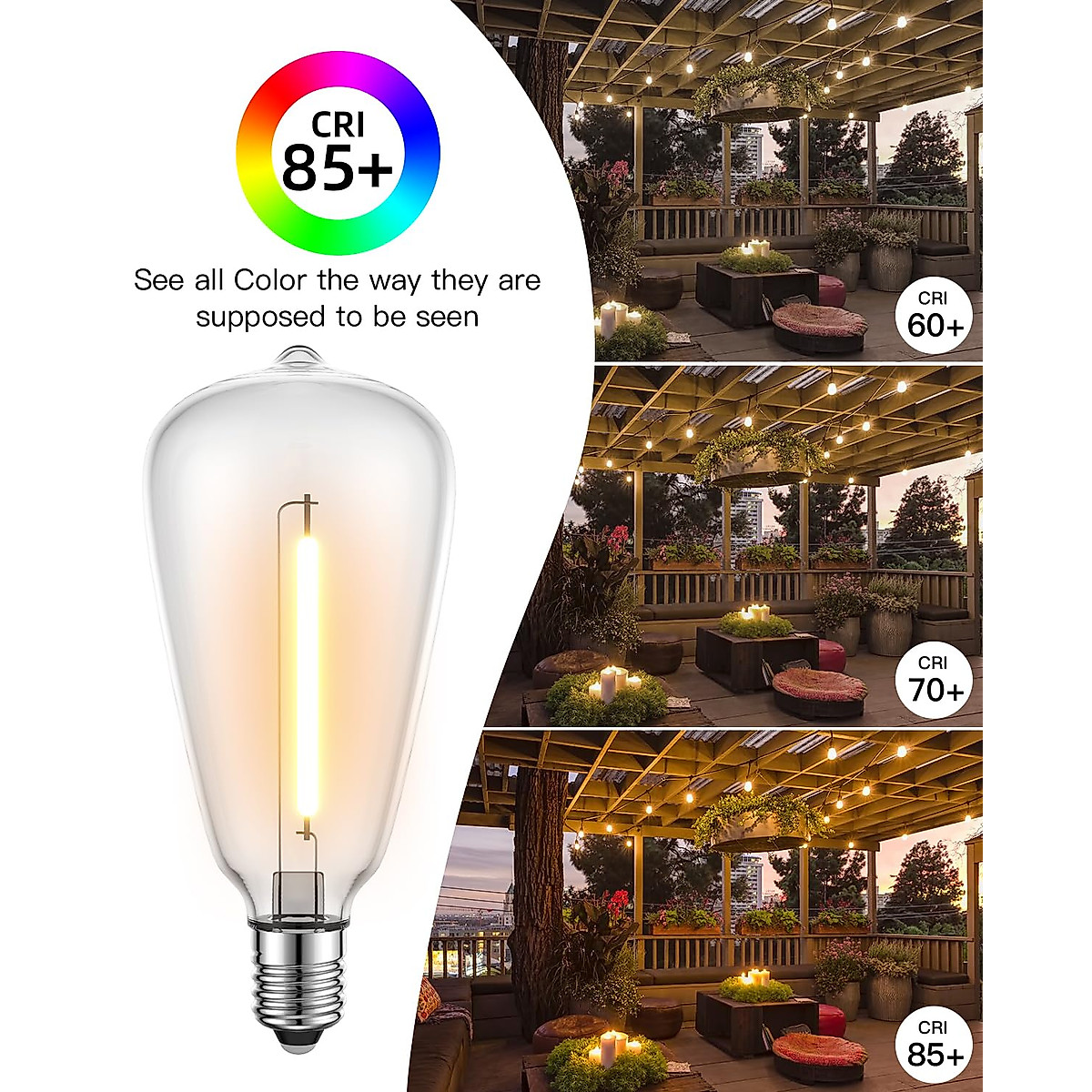 GLUROO LED String Light Bulbs, ST38 Shatterproof LED Replacement Bulbs for Outdoor String Lights Eidison Bulb fits E12 C7 Screw Base, 1Watt Equvanlent to 7Watt Incandescant Bulbs, Warm White, 25 Pack