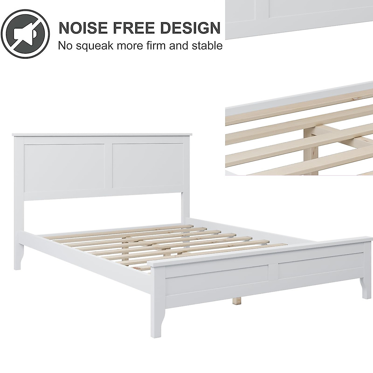 FTOPBTB King Size Solid Wood Platform Bed Frame with Modern Style Headboard/Footboard