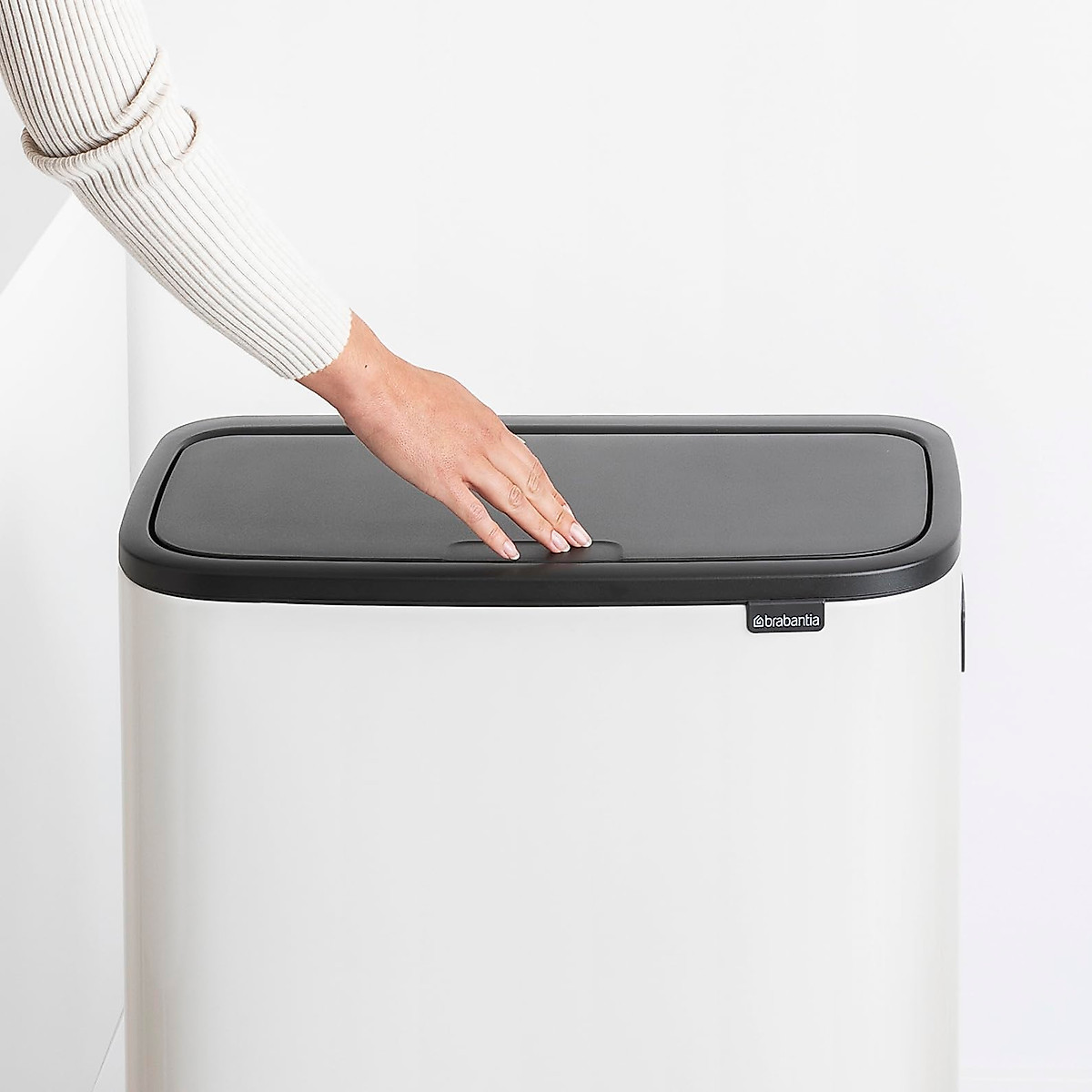 Brabantia Bo Hi Touch Top Trash Can - 2 x 8 Gal Inner Buckets (White) Waste/Recycling Garbage Can, Removable Compartments, Raised Legs