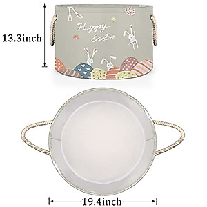Happy Easter Egg And Rabbit Large Round Baskets for Storage Laundry Baskets with Handles Blanket Storage Basket for Bathroom Shelves Bins for Organizing Nursery Hamper Girl Boy