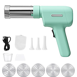 Upgrade Automatic Pasta Maker, Noodle Maker, Automatic Noodle Ejector, 5-in-1 Portable Cordless Noodle Press Maker Machine, Handheld Electric Pasta Maker Machine with Dough Cutter(Green)