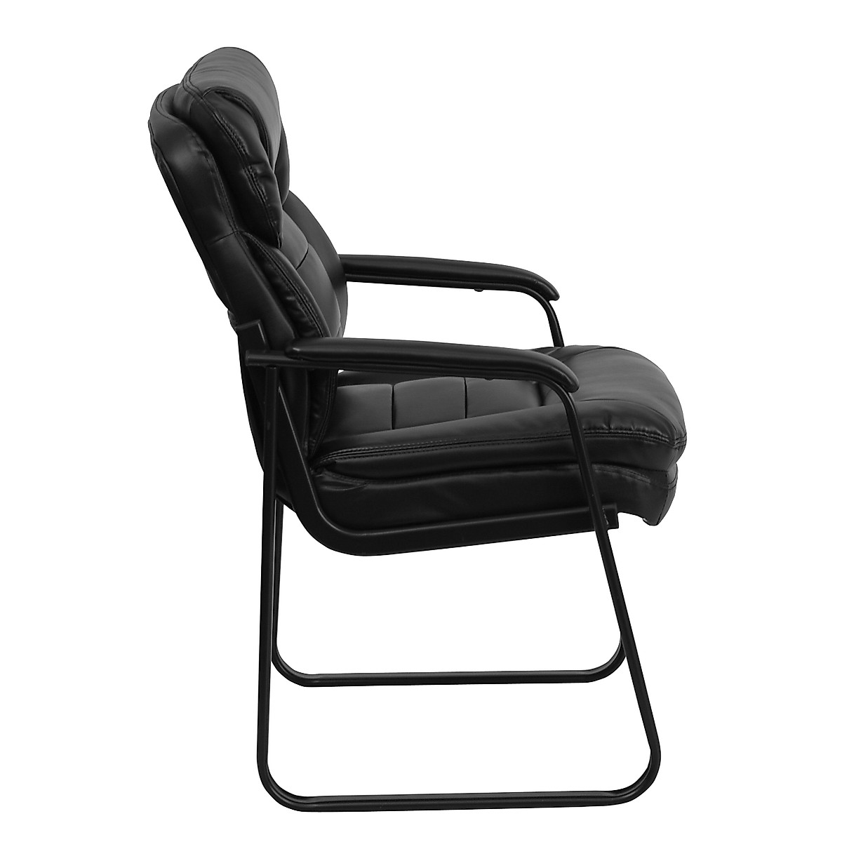 Flash Furniture Black LeatherSoft Executive Side Reception Chair with Lumbar Support and Sled Base