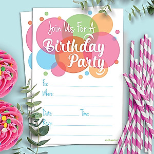 Happy Dot Birthday Party Invitations - Fill In Style (20 Count) With Envelopes