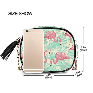 ALAZA PU Leather Small Crossbody Bag Purse Wallet Pink Flamingo Tropical Palm Leaf Cell Phone Bags with Adjustable Chain Strap & Multi Pocket