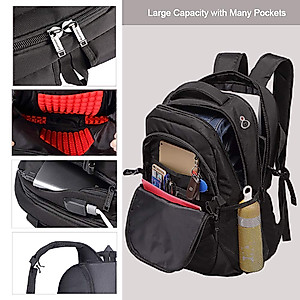 Ronyes Backpack for Laptops Up To 18.4 Inch Hiking Backpack Water Resistant Travel Computer Backpack Shockproof Laptop Backpack with USB Charging Port and Waterproof Rain Cover (Black)