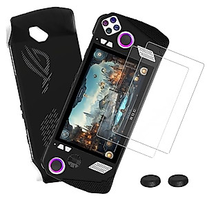 PAKESI Silicone Case for ASUS ROG Ally 2023 Release,Handheld Game Console Cover Protector Case with 2 Thumb Grip Caps and 2 Pack Screen Protectors - Enhance Your Gaming Experience(Black)