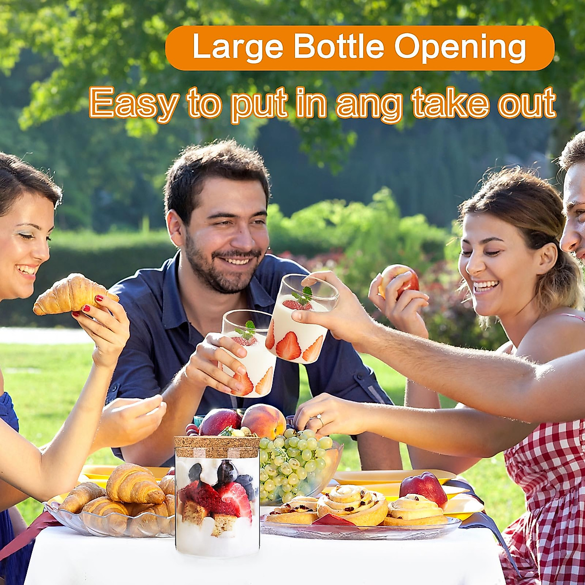 DNIENKGE Airtight Glass Storage Containers with cork Lid, for Kitchen Pantry Organization and Storage jar，Ideal for Coffee Beans Snacks Flour Cereal Sugar Tea 16oz. (Circular 3.9 * 3.3in*2pcs)