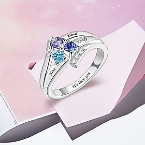 BAUMA AUTO Personalized Mothers Rings with 1-9 Simulated Birthstones Custom Anniversary Rings for Women Family Name Rings for Mom